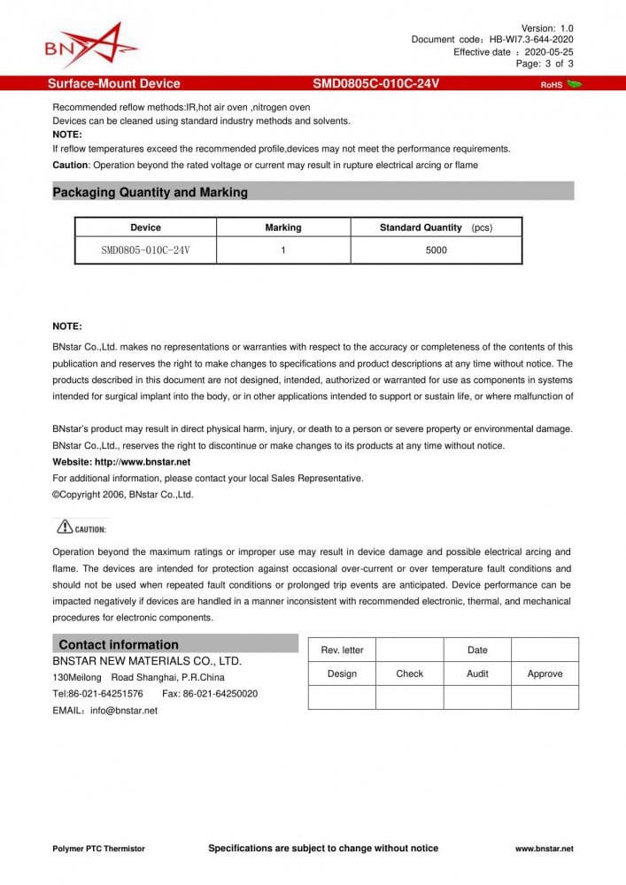 BNstar SMD0805-010C-24V datasheet page 3