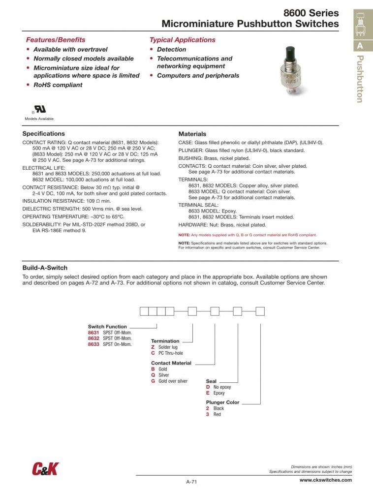 C&K 8632CQD2 datasheet page 1