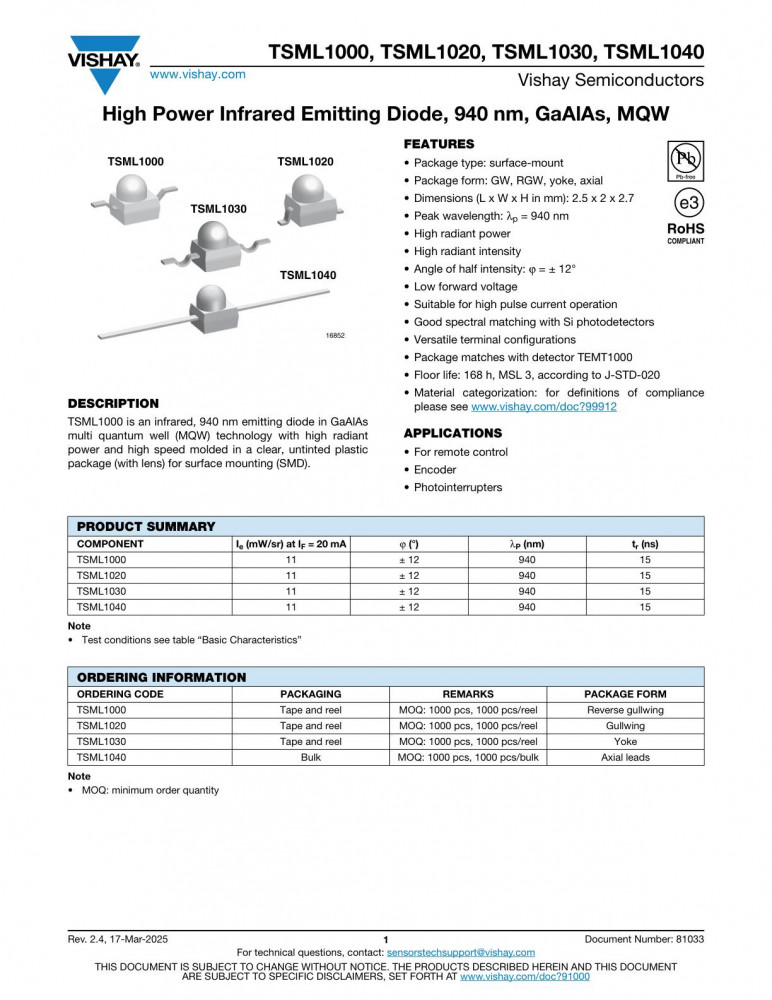 TSML1020 datasheet page 1 preview