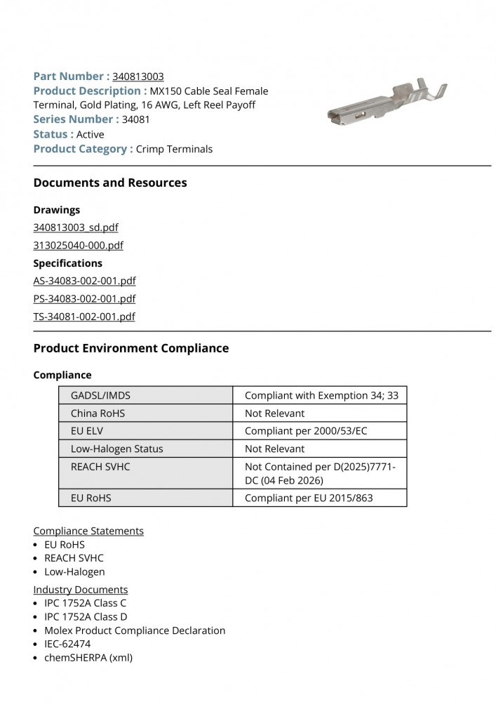 MOLEX 340813003 technical document preview 1