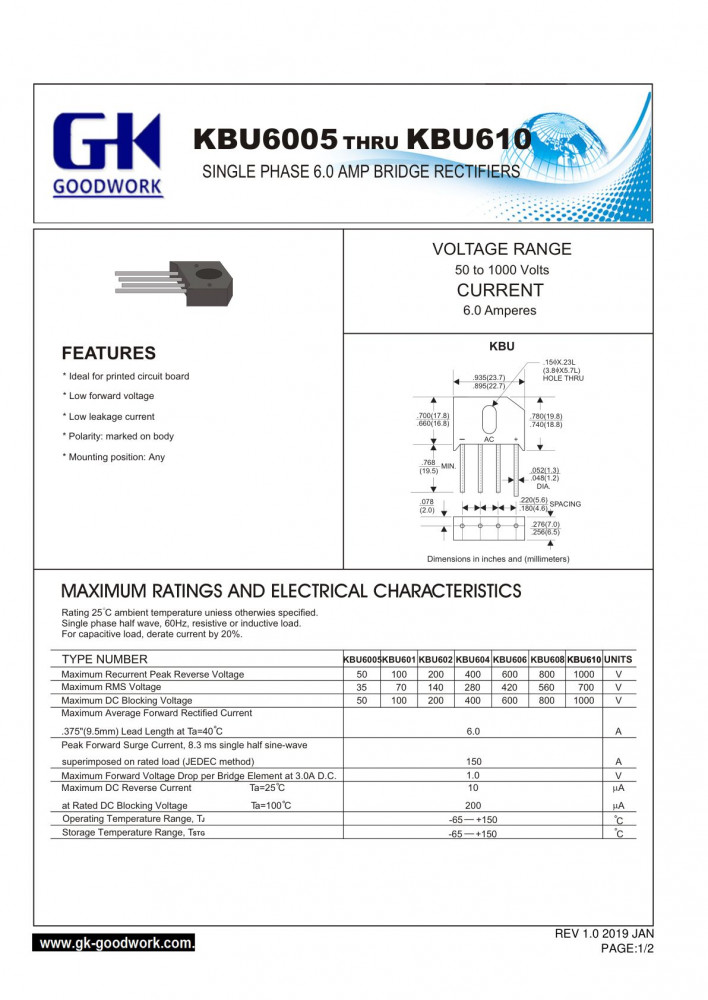 GOODWORK KBU610 datasheet page 1