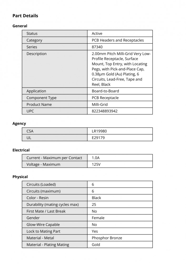 Technical document image 2 for MOLEX 873400696
