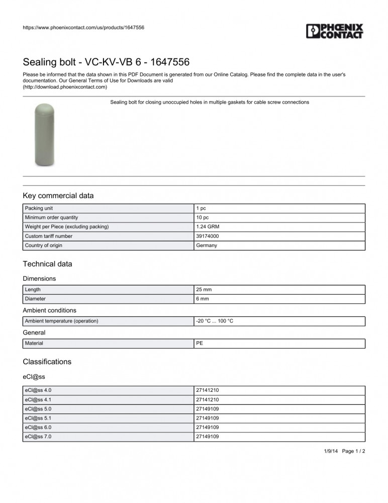 Phoenix Contact 1647569 technical document page 1