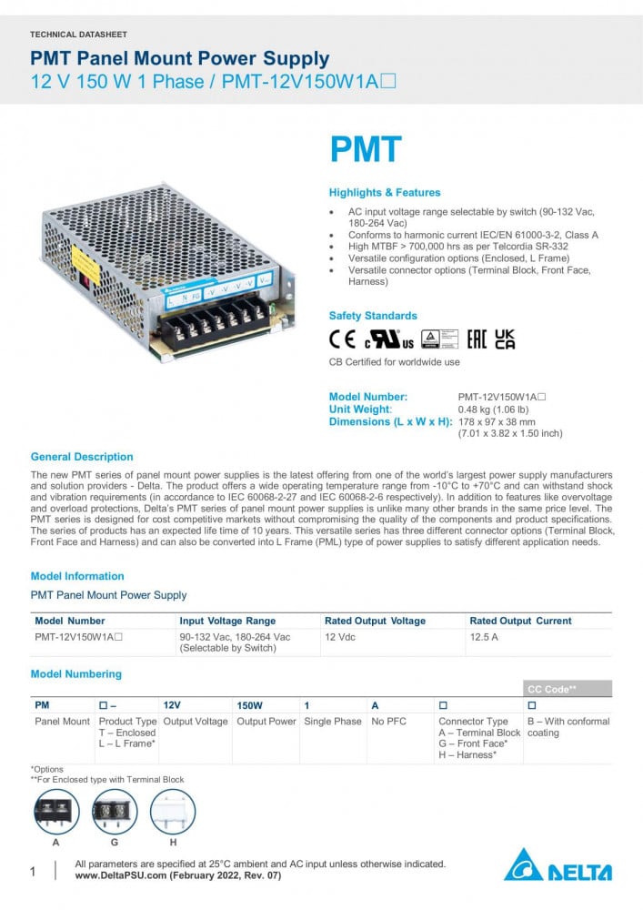 DELTA PMT datasheet page 1