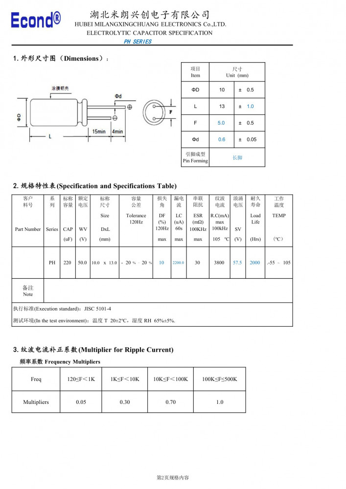 PH221M050G130B000 approval sheet page 2