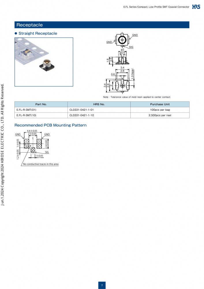 HRS E.FL series datasheet page 7
