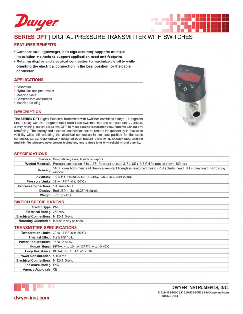 DPT digital pressure transmitter technical document, page image 1