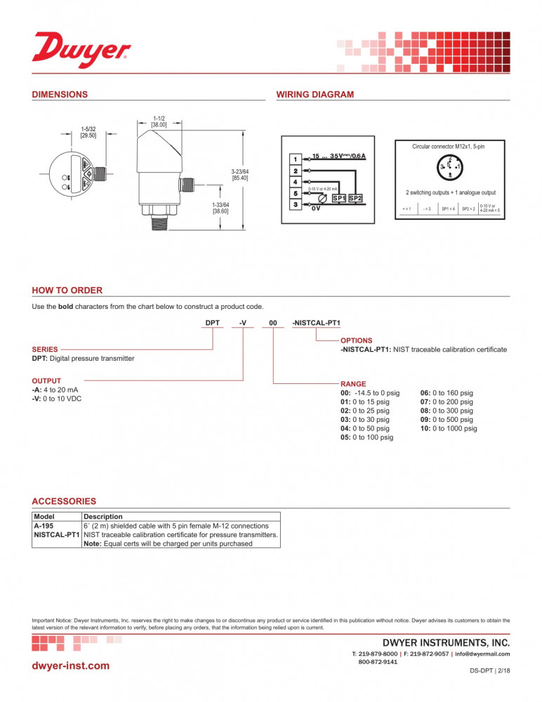 DPT digital pressure transmitter technical document, page image 2