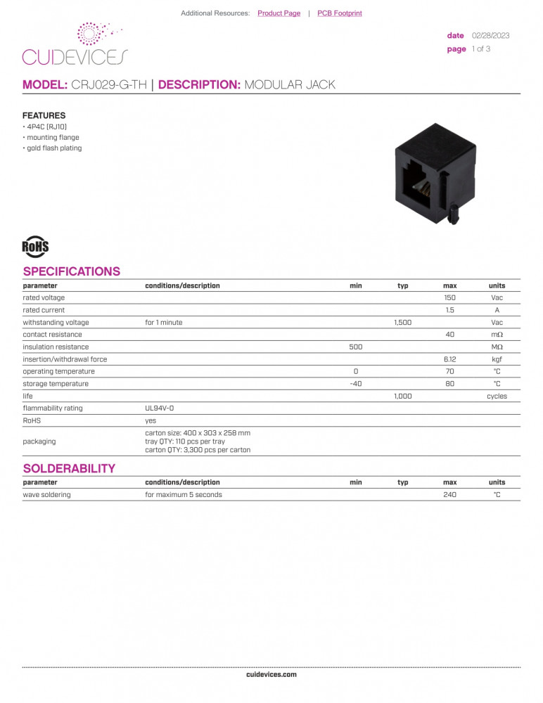 CRJ029-G-TH datasheet page 1