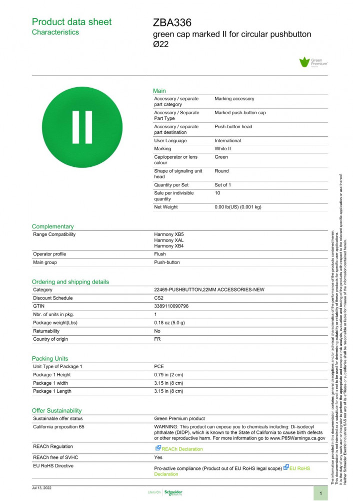ZBA336 technical document page 1
