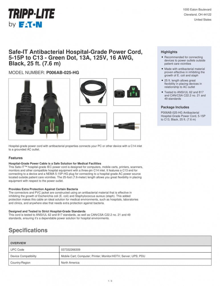 P006AB-025-HG technical document page 1