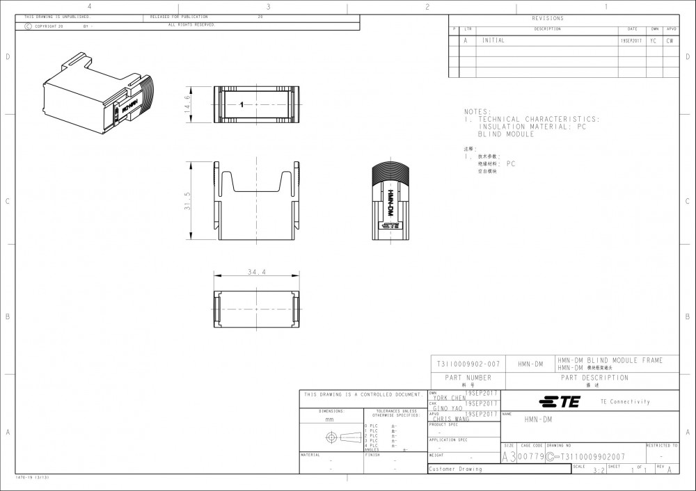 TE Connectivity HMN-DM technical drawing preview