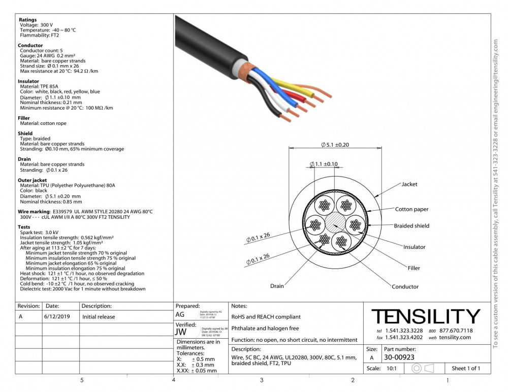 Tensility International 30-00923 cable specification drawing