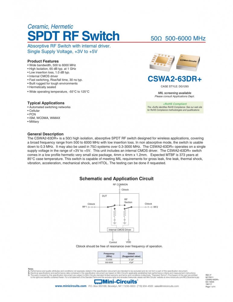 CSWA2-63DR+ datasheet page 1