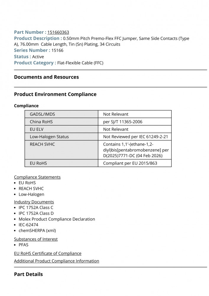 Technical document image 1 for MOLEX 151660363