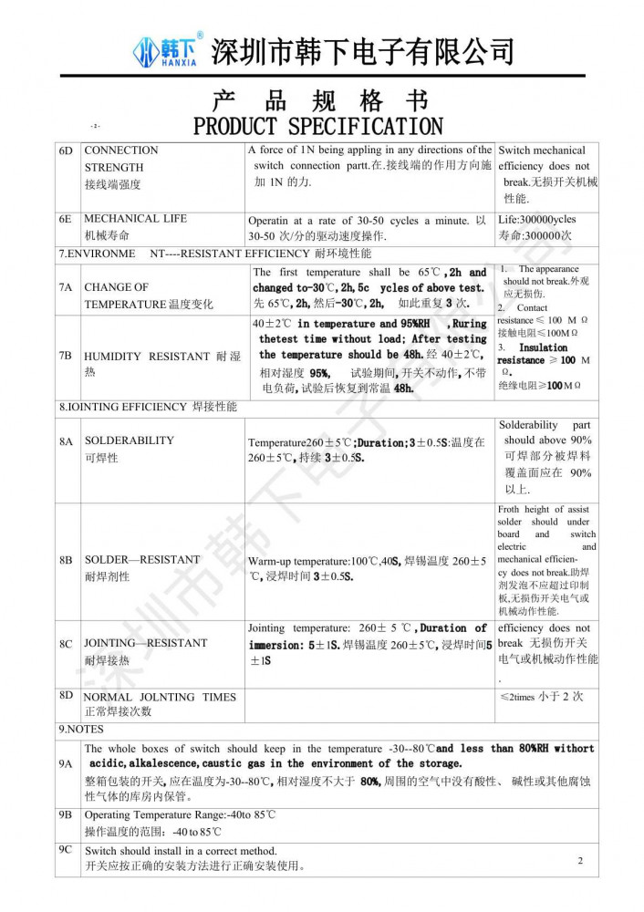 HX TS2306A 160gf specification page 4