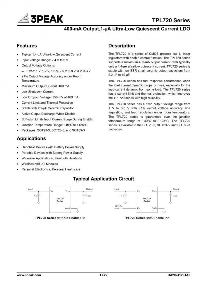 TPL720 datasheet page 1