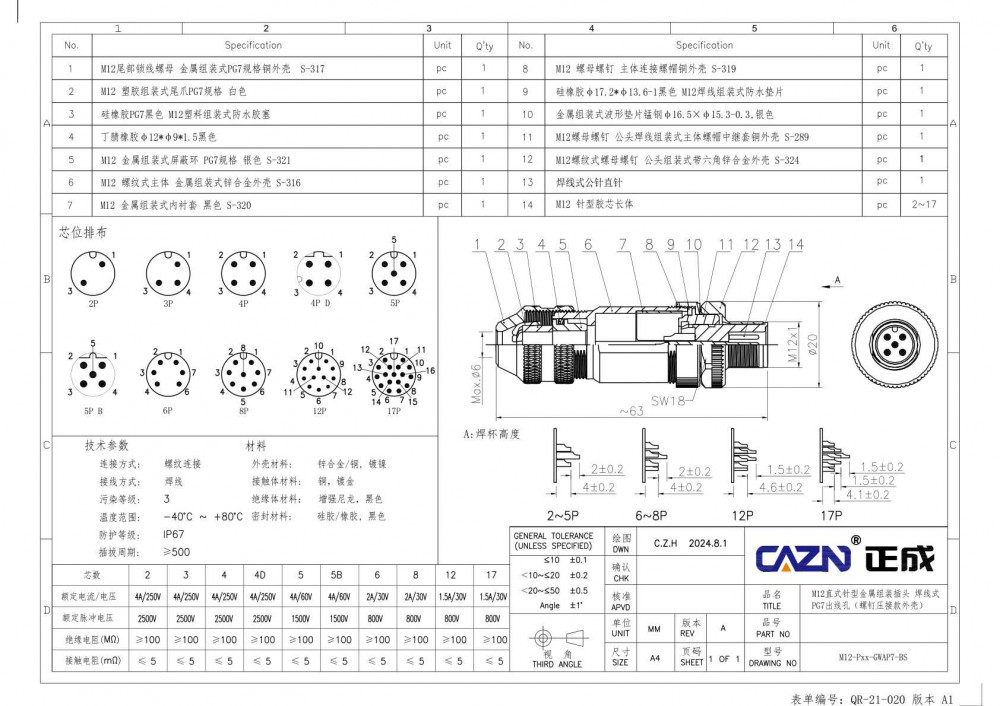 CAZN M12-P12A-GWAP7-BS technical drawing preview