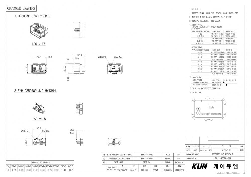 KUM HP621-13040 customer drawing