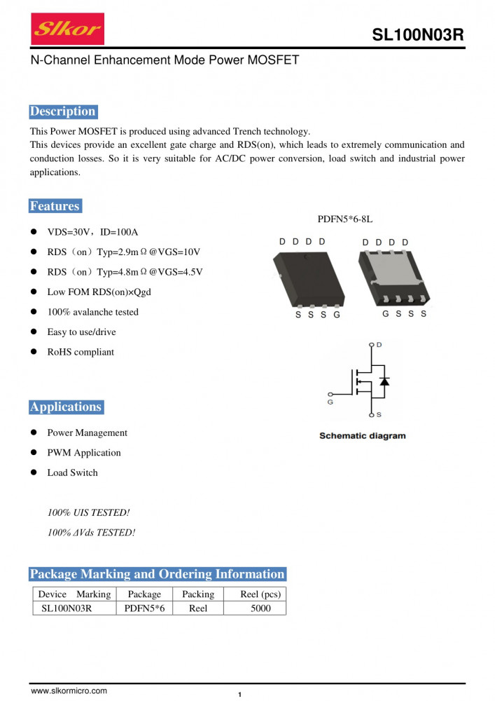 SL100N03R datasheet page 1