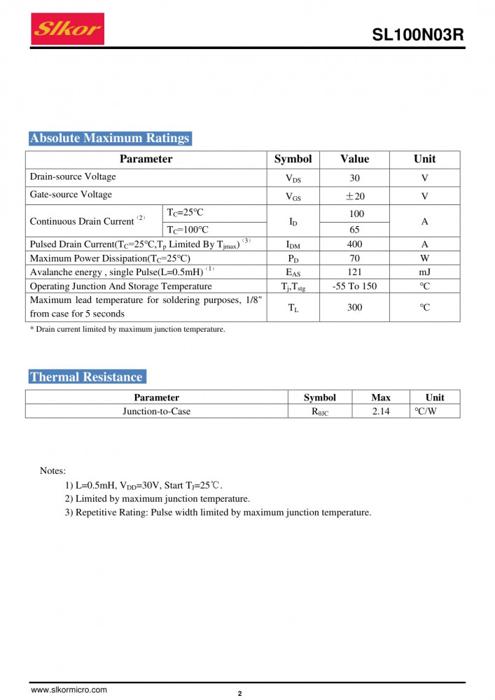 SL100N03R datasheet page 2