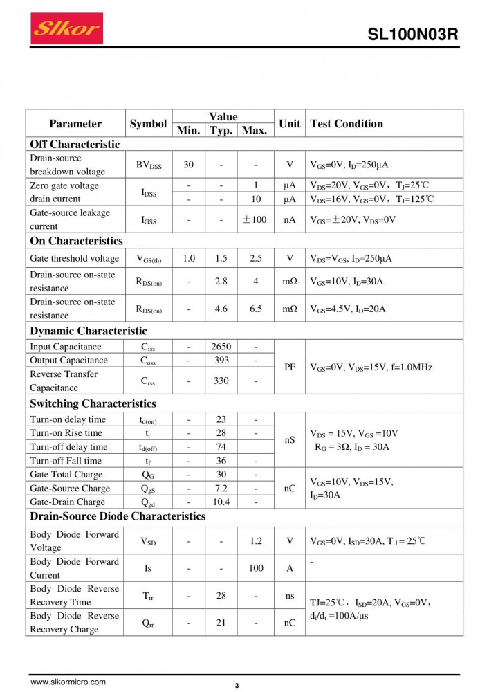 SL100N03R datasheet page 3