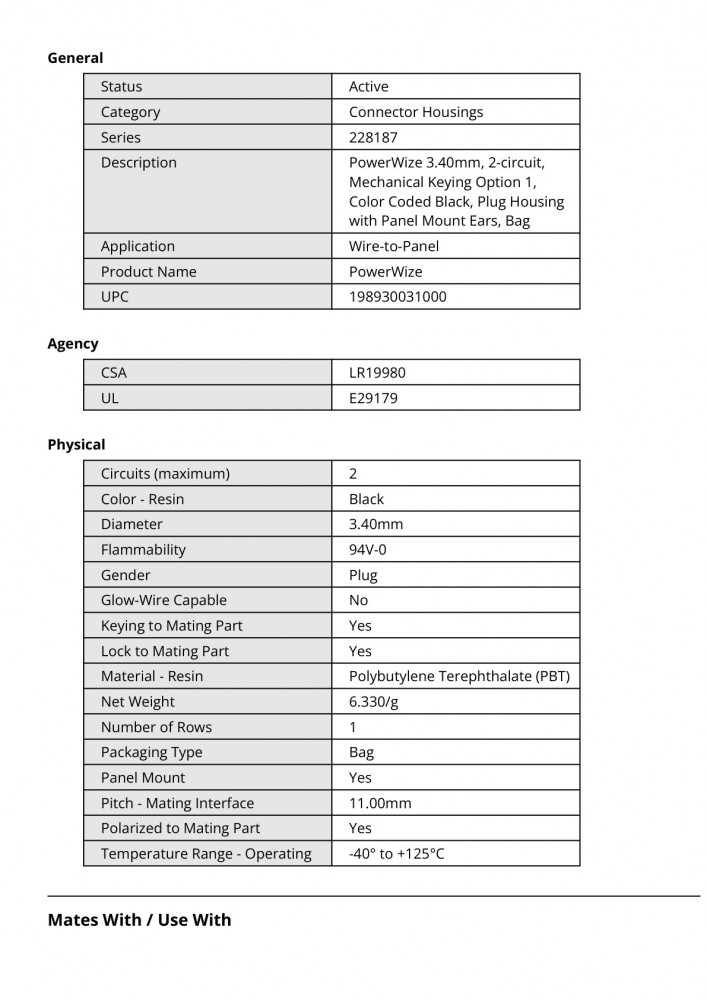 Technical document image 2 for MOLEX 2281870001