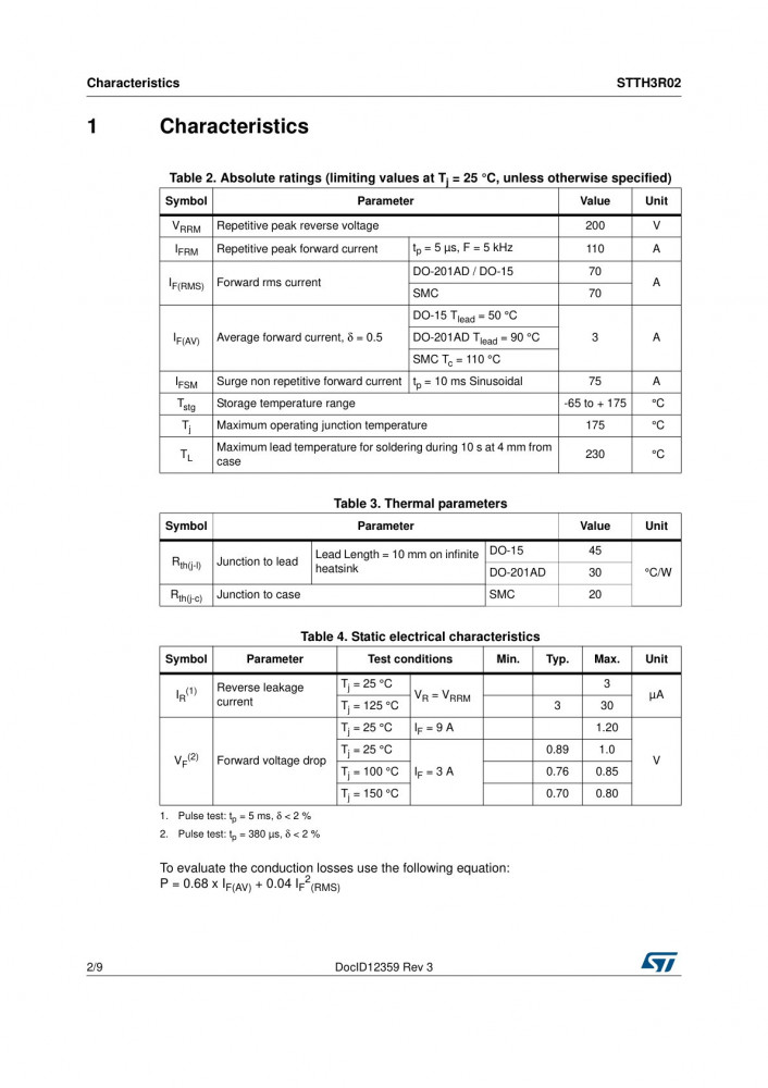 STTH3R02 datasheet page 2