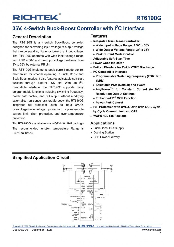 RT6190G datasheet page 1