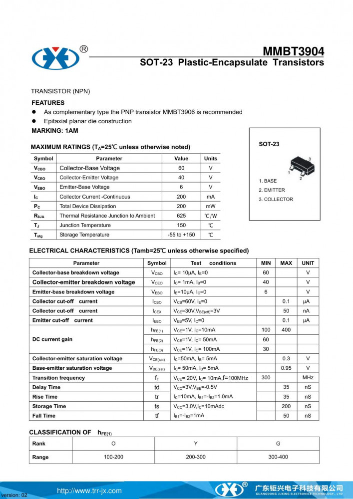 MMBT3904 datasheet page 1