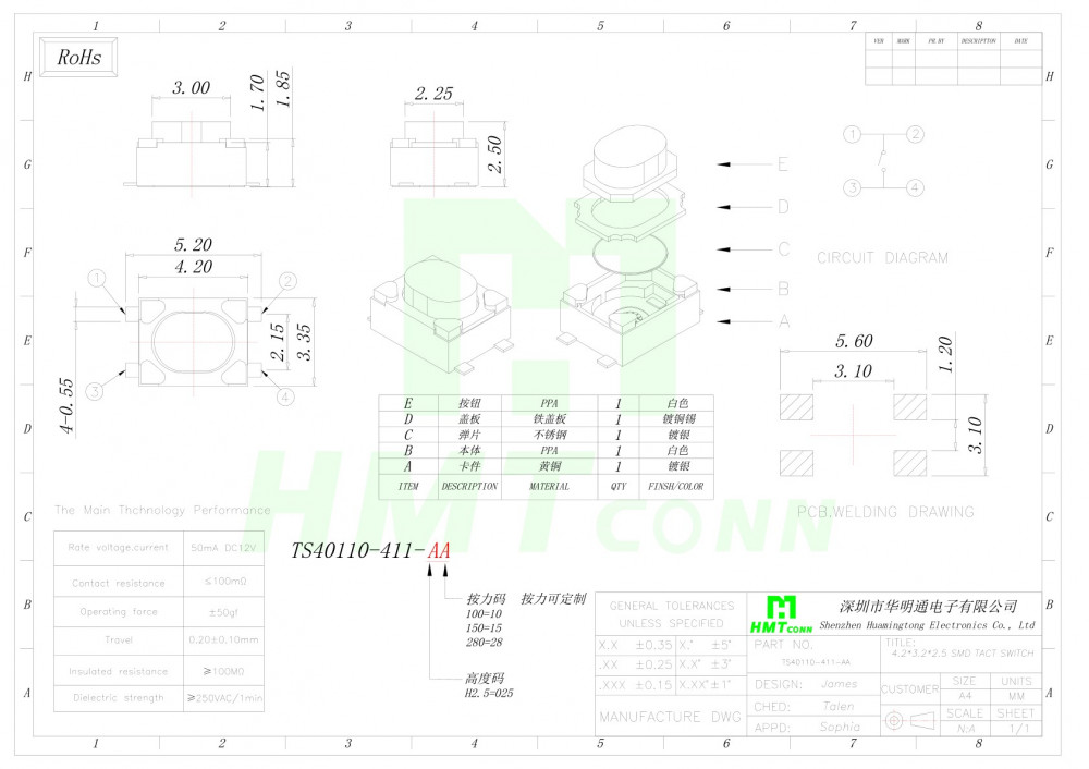 HMTCONN TS40110-411-02528 technical drawing