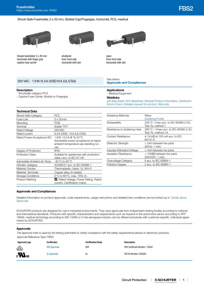 SCHURTER 0031.3991 technical document page 1