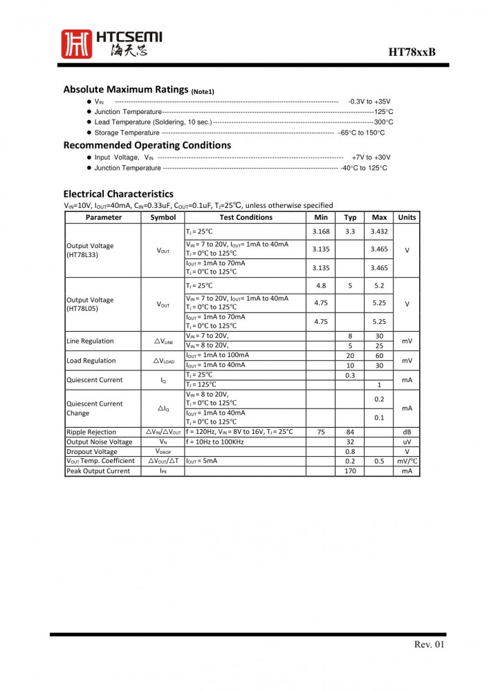 HT78L05BRZ datasheet page 3