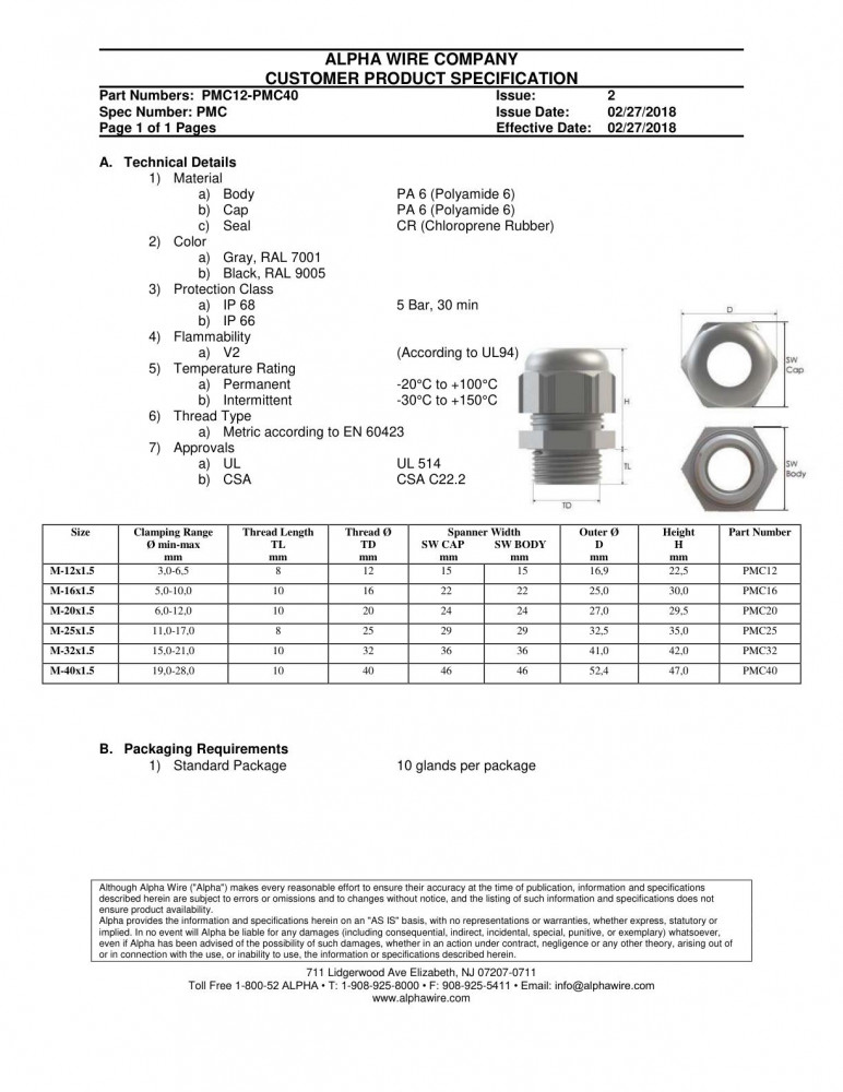 Alpha Wire PMC12 SL080 technical specification preview