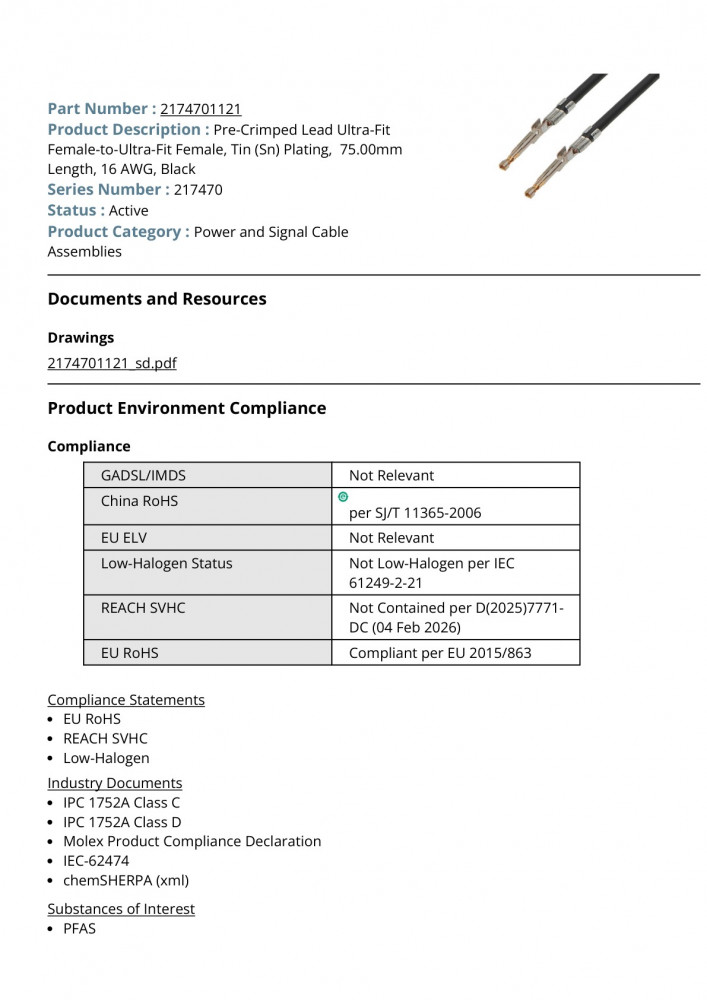 MOLEX 2174701121 drawing, page 1
