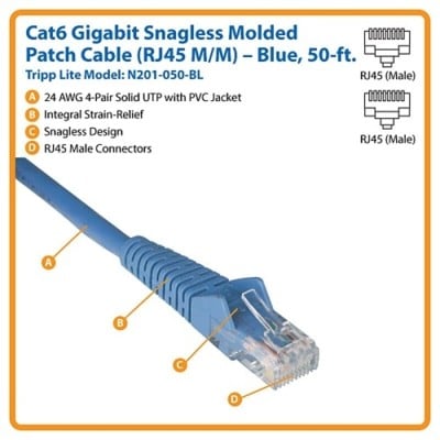 EATON N201-050-BL Modular Ethernet Cable (RJ45) – 50 ft, Blue for sale