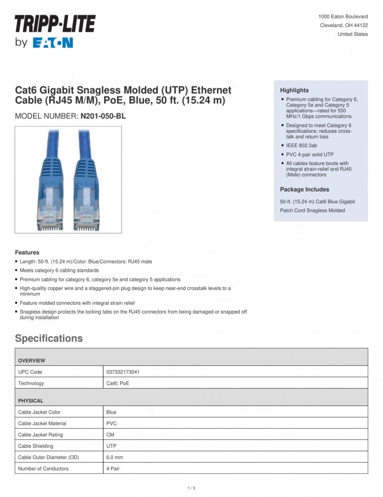 N201-050-BL technical document page 1