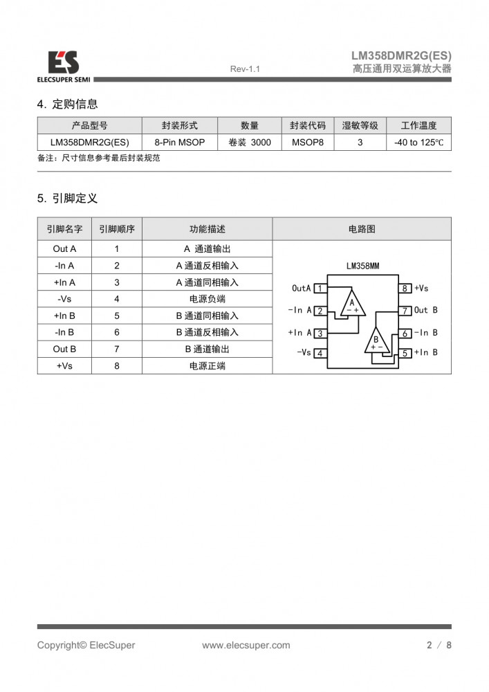 LM358DMR2G(ES) datasheet page 2
