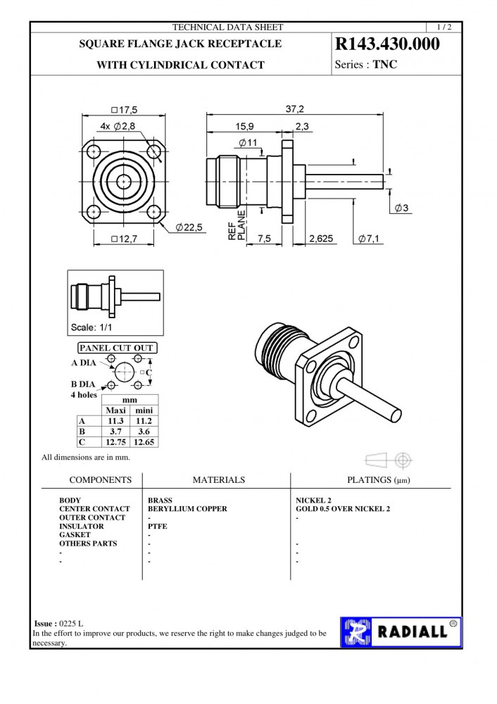 Radiall R143430000 technical document, page 1