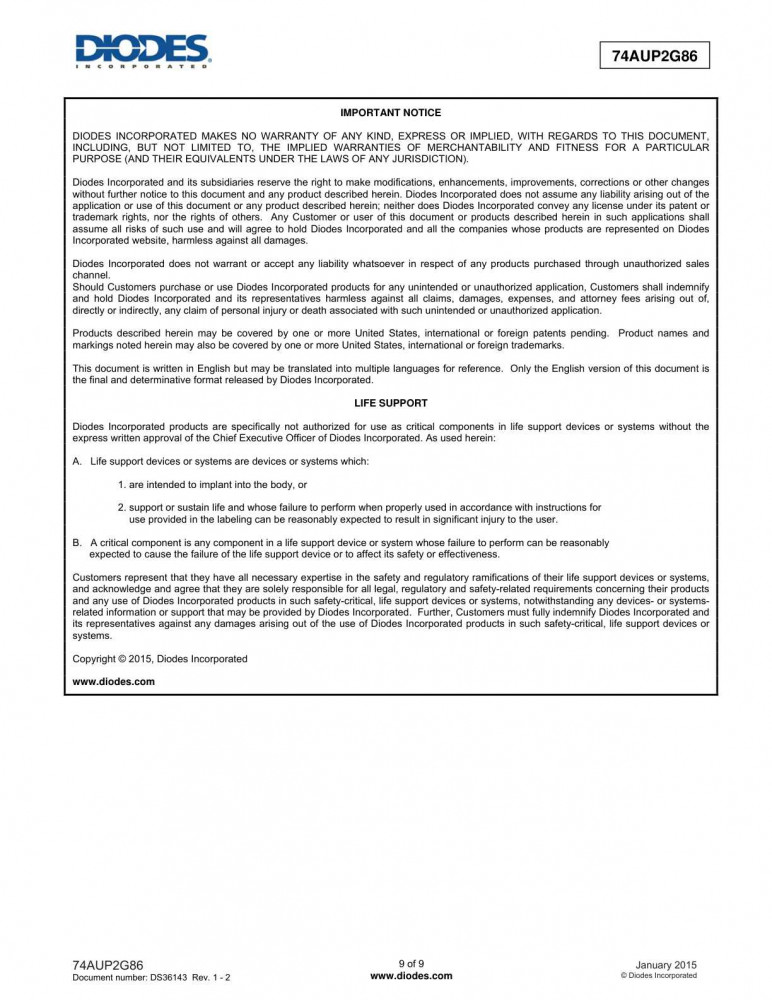 74AUP2G86RA3-7 datasheet page 9