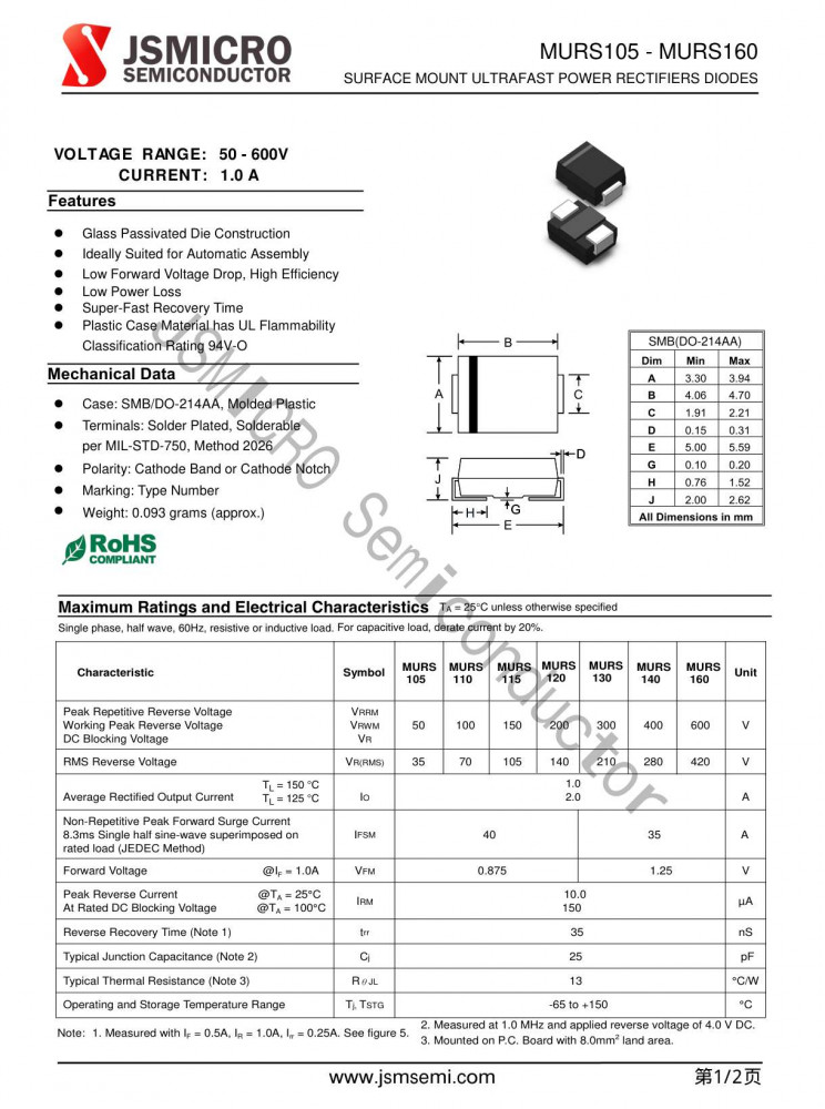 MURS120T3G datasheet page 1