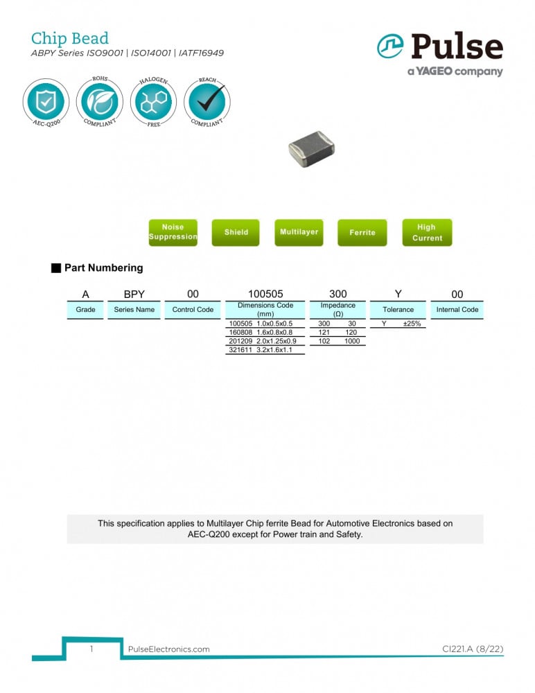 Chilisin ABPY series datasheet page 1