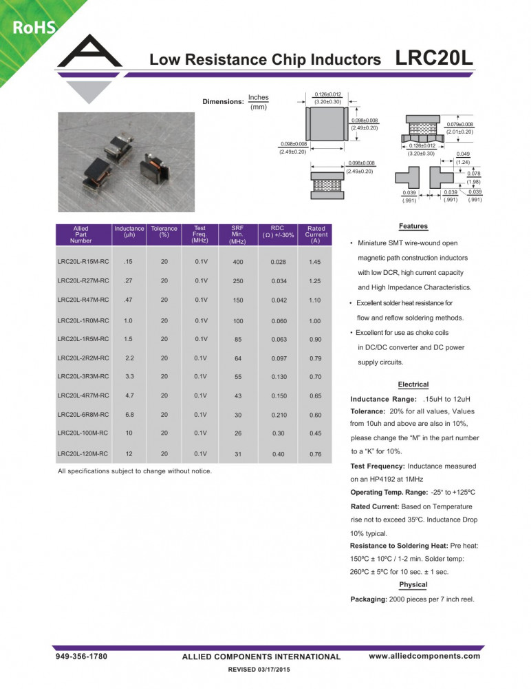 LRC20L series technical document page