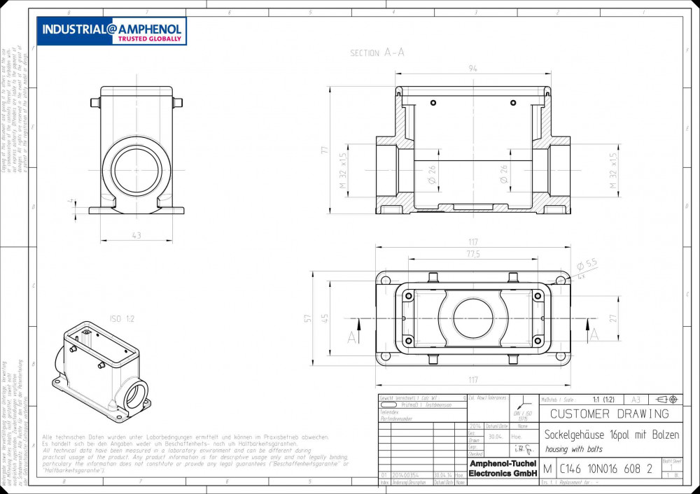 Amphenol C146 10N016 608 2 customer drawing preview