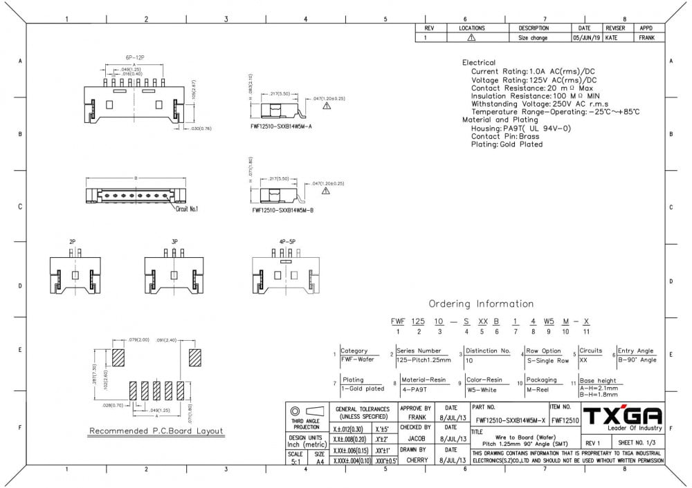 TXGA FWF12510 connector technical drawing page 1