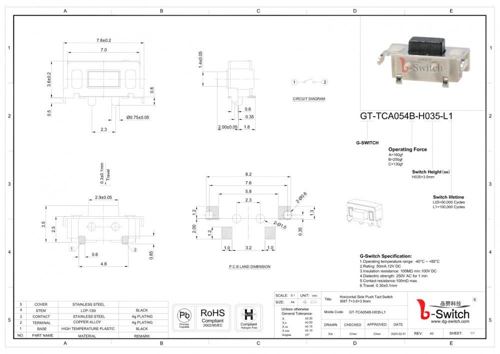 GT-TCA54B-H035-L1 technical document page