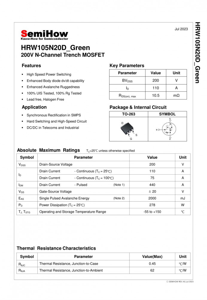 HRW105N20D datasheet page 1
