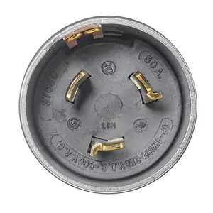Locking Devices, Locking Devices, Industrial, Male Plug, 50A 250V DC/600V AC, 3-Pole 4-Wire Grounding, Non-NEMA, Screw Terminal, Black and White for sale
