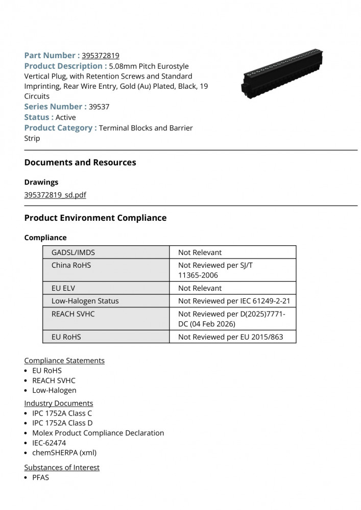 MOLEX product documentation page 1