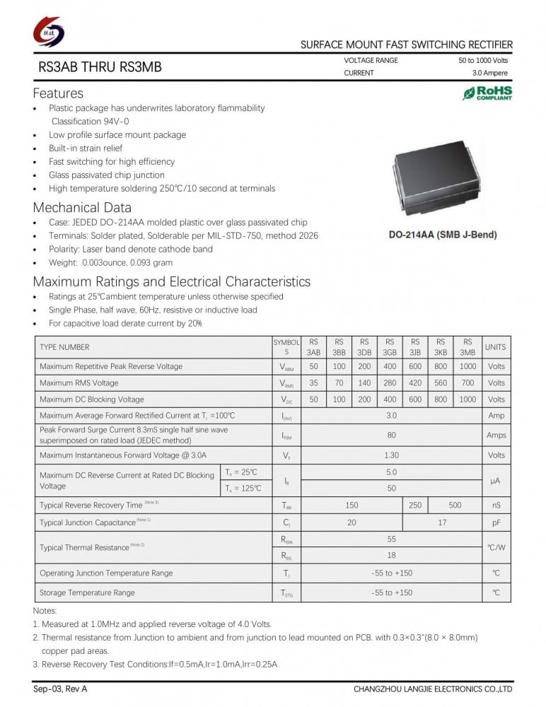 RS3MB datasheet page 1